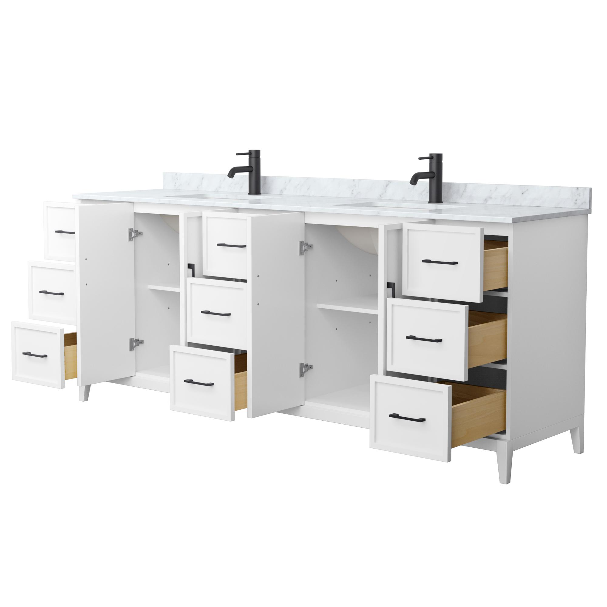 84" Transitional Double Vanity Base in White, 7 Top Options with 2 ...