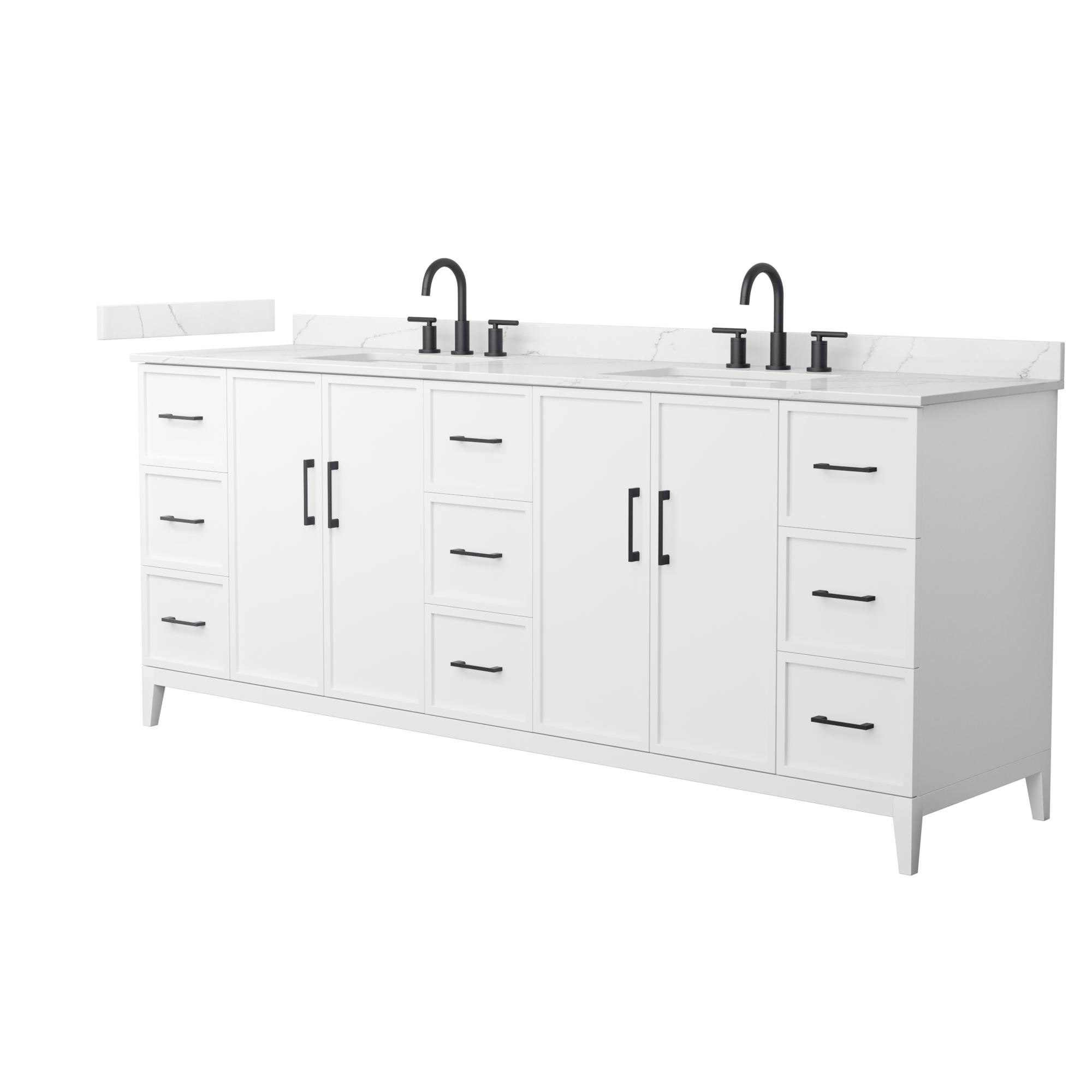 84" Transitional Double Vanity Base in White, 7 Top Options with 2 Hardware Option