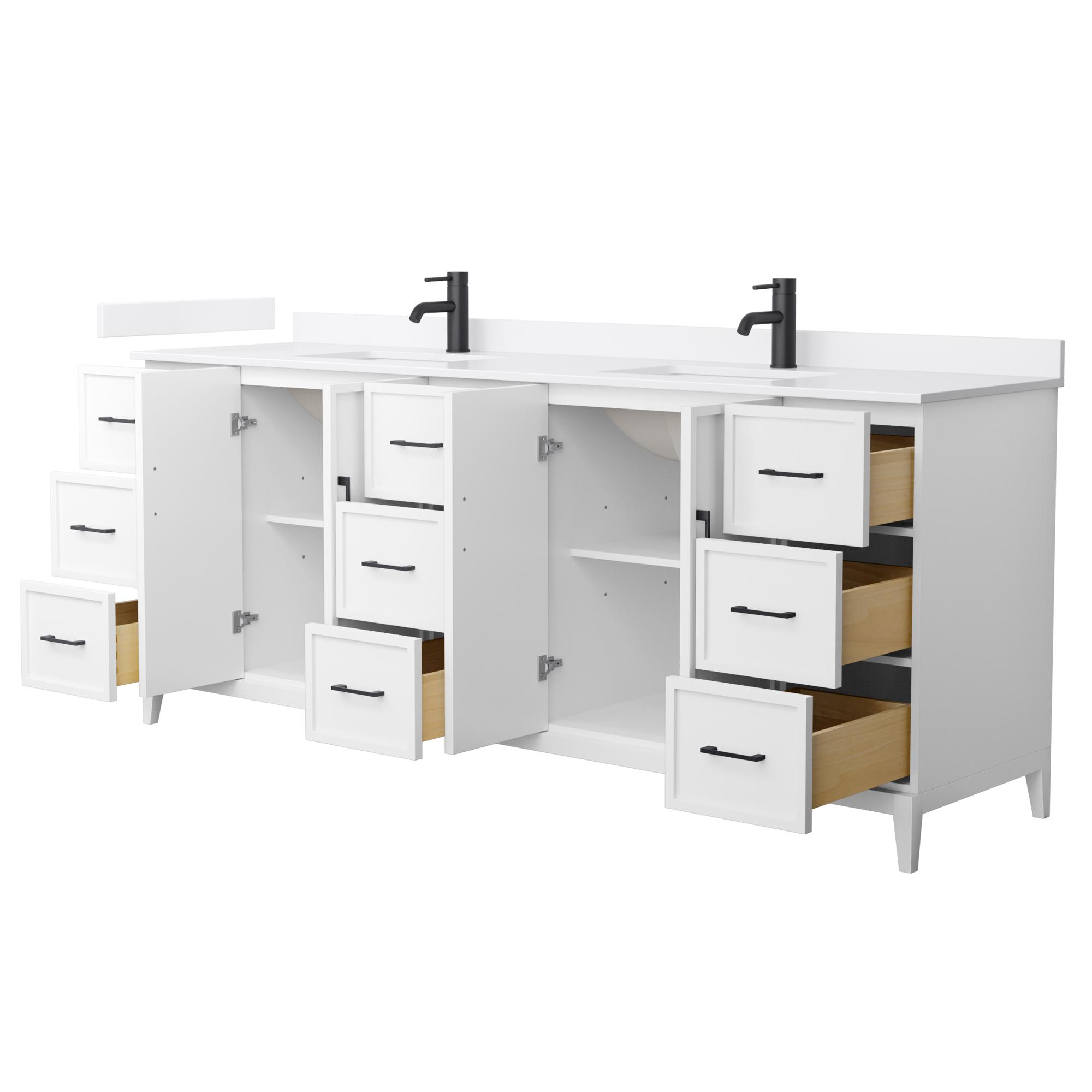 84" Transitional Double Vanity Base in White, 7 Top Options with 2 ...